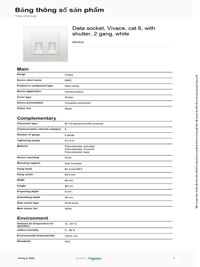 Schneider Electric - Vivace - KB32RJ6 | PDF