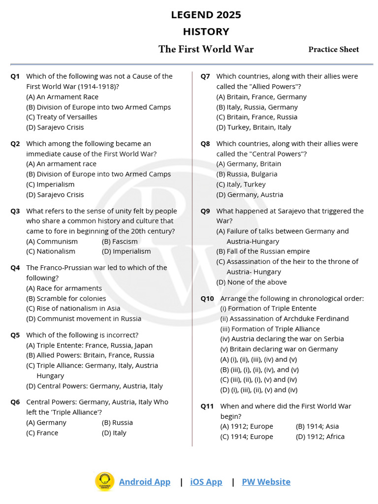 WWI History Quiz for Students | PDF | Allies Of World War I | World War I