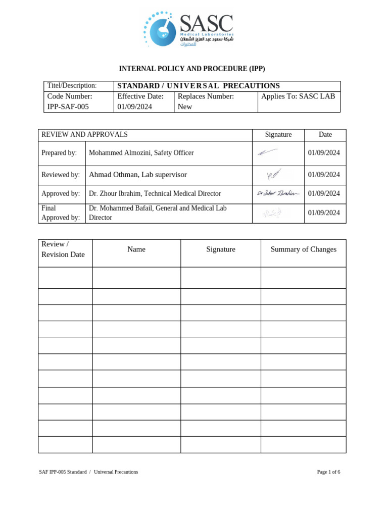 Universal Precautions Policy for Labs | PDF | Infection | Medicine