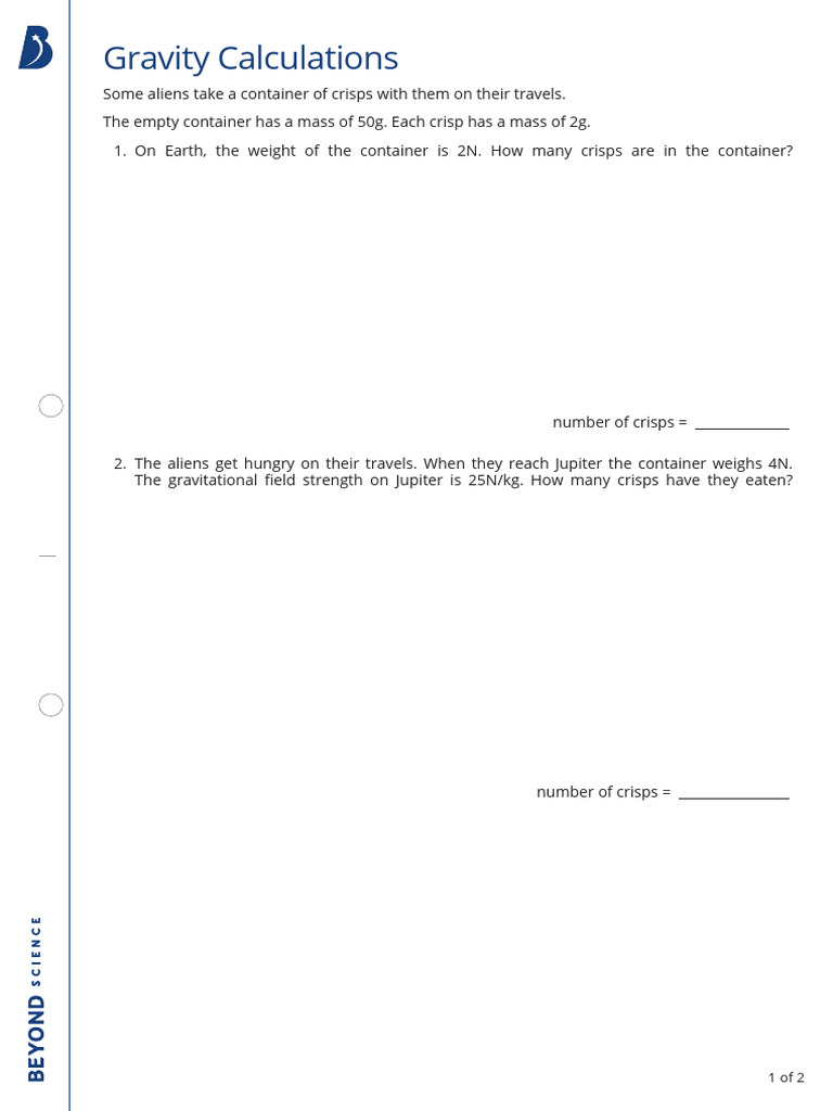 Gravity Calculations Worksheet | PDF | Weight | Gravity