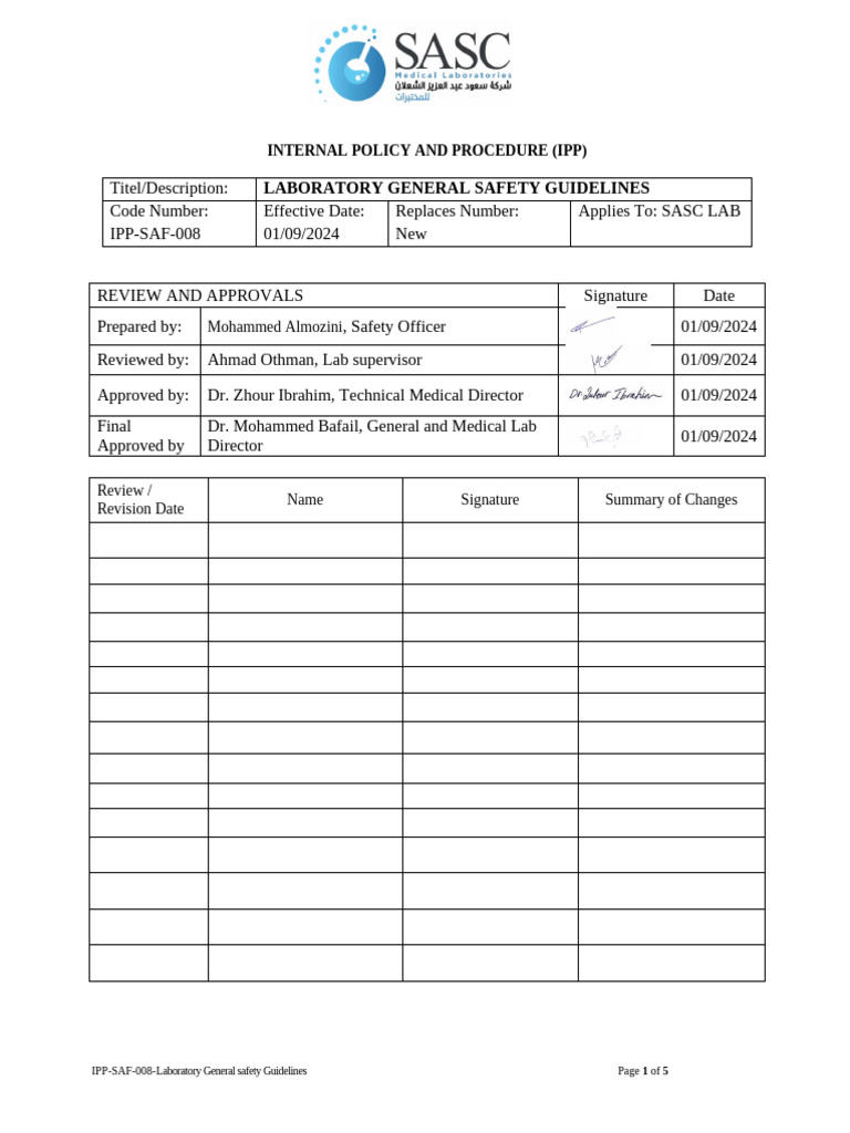 IPP-SAF-008 Laboratory General Safety Guidedline | PDF | Laboratories ...