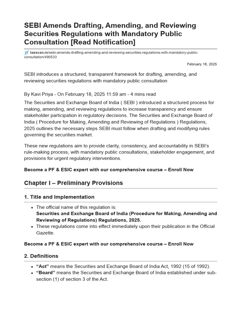 SEBI Amends Drafting, Amending, and Reviewing Securities Regulations ...