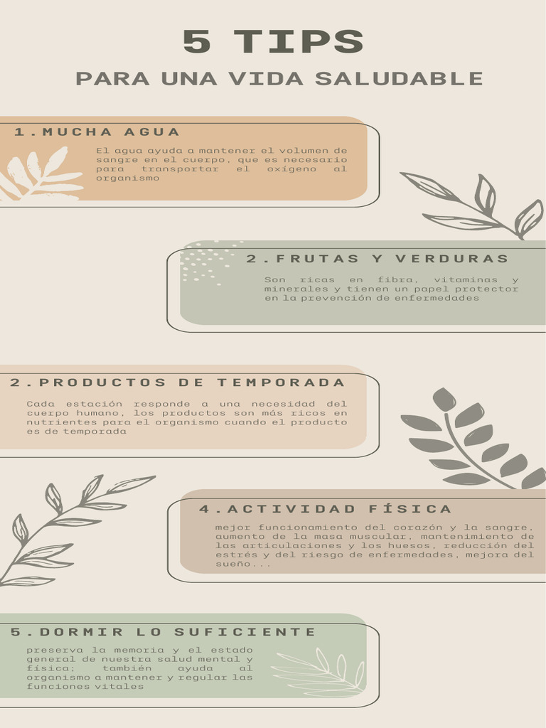 Infografía Tips Vida Saludable Minimalista Beige | PDF