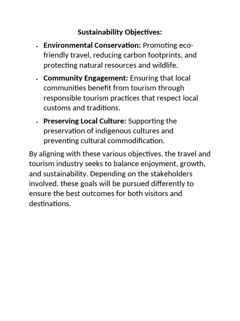 Sustainability Objectives TRAVEL AND TOURISM 9395 | PDF