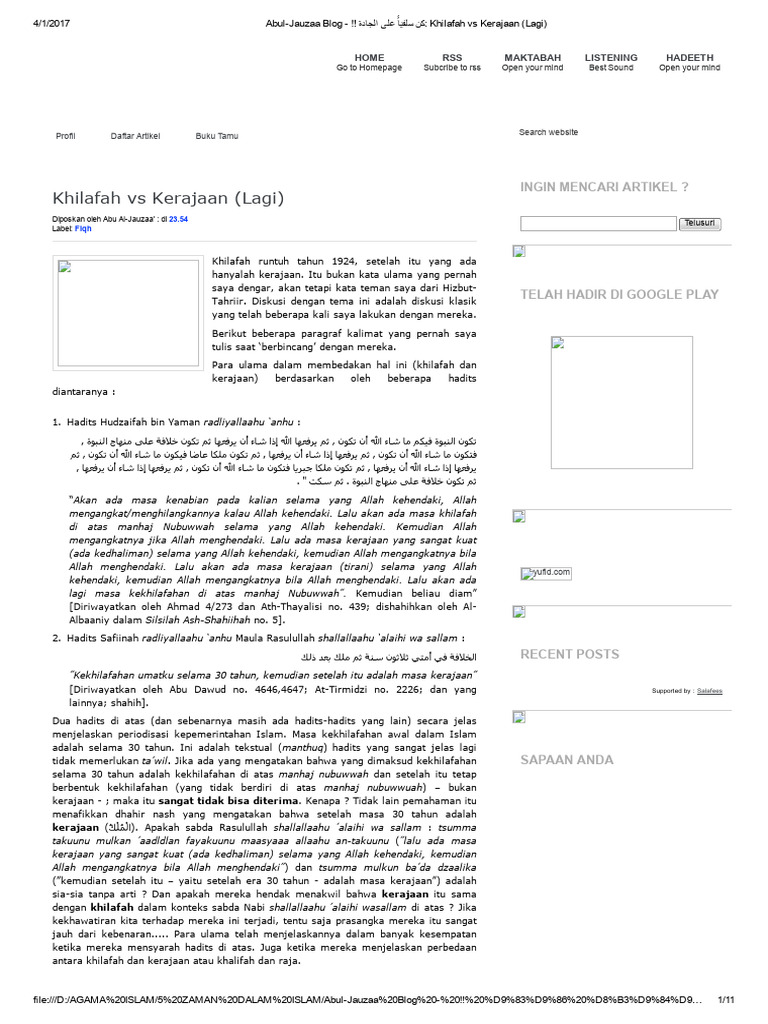 Khilafah Vs Kerajaan | PDF