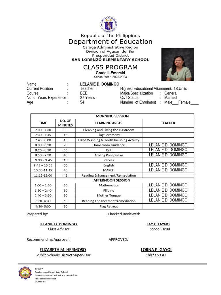 Class Program Emerald 2023 | PDF | Schools | Learning