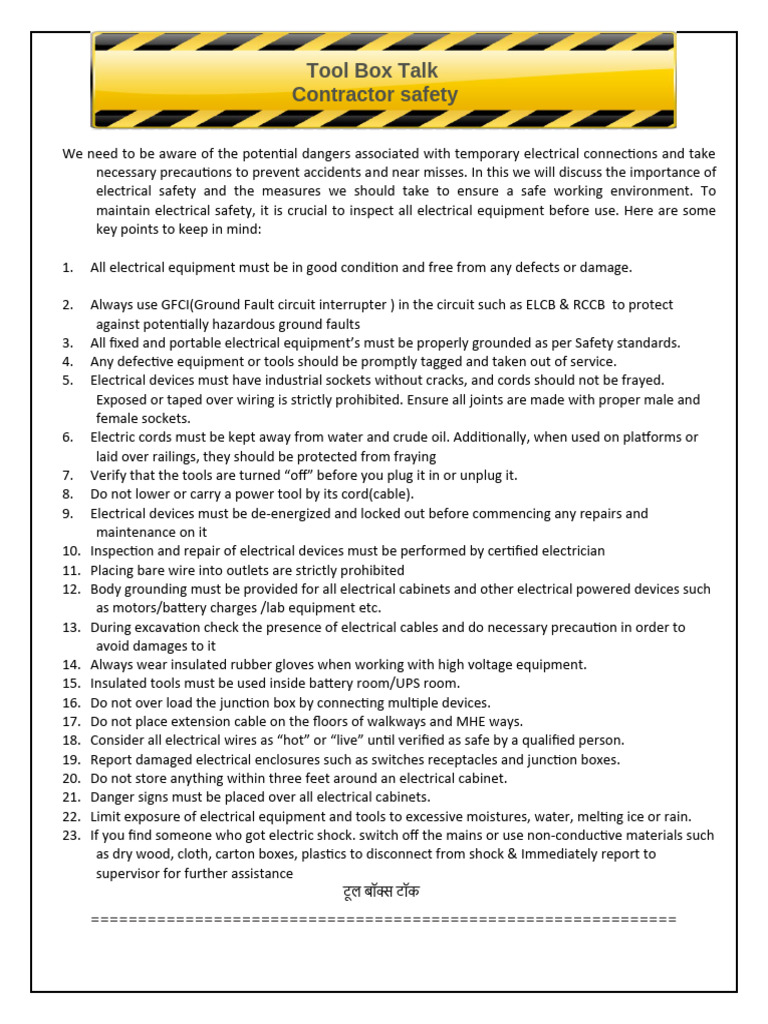 Tool Box Talk Electrical Safety2024 | PDF
