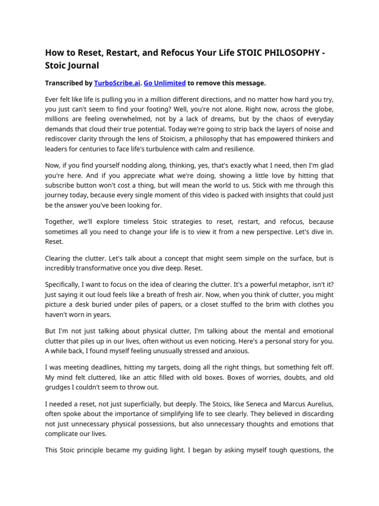 How To Reset, Restart, and Refocus Your Life STOIC PHILOSOPHY - Stoic Journal | PDF | Stoicism