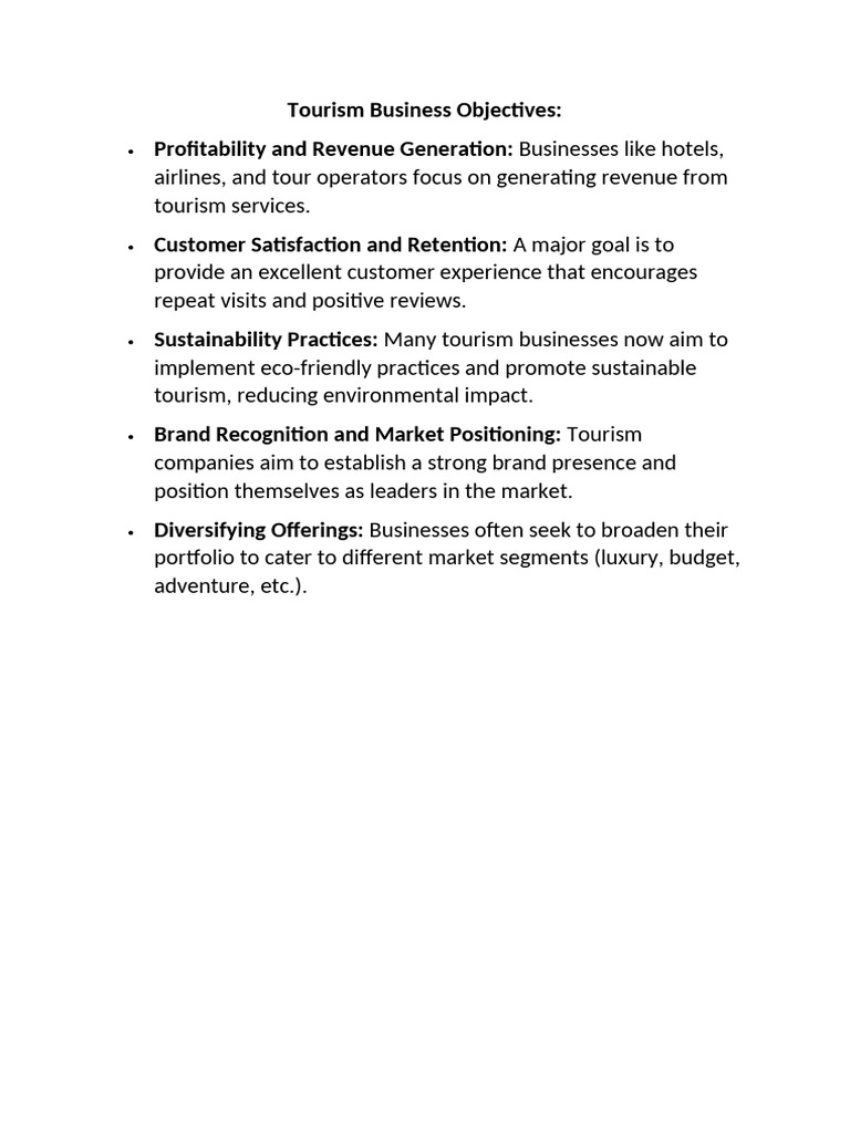 Key Objectives of Tourism Businesses | PDF