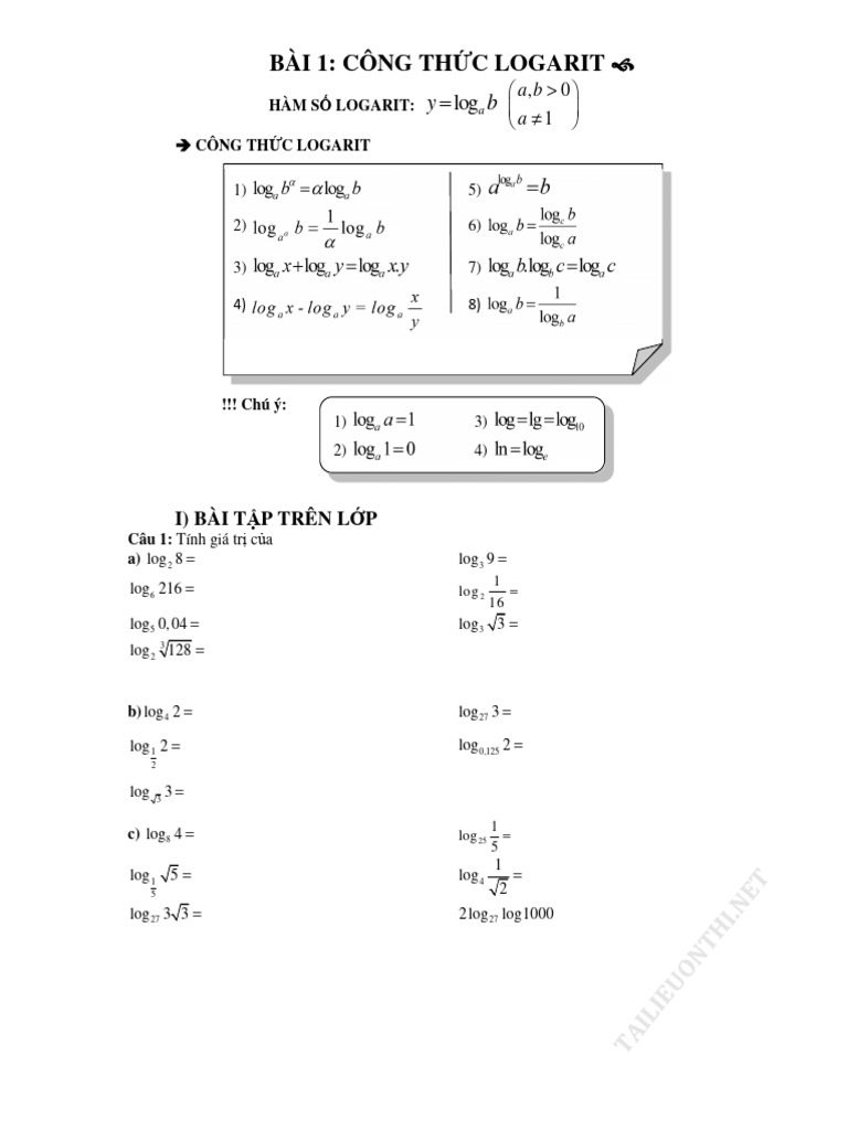 Phần 2 - Tl - Công Thức Logarit | PDF
