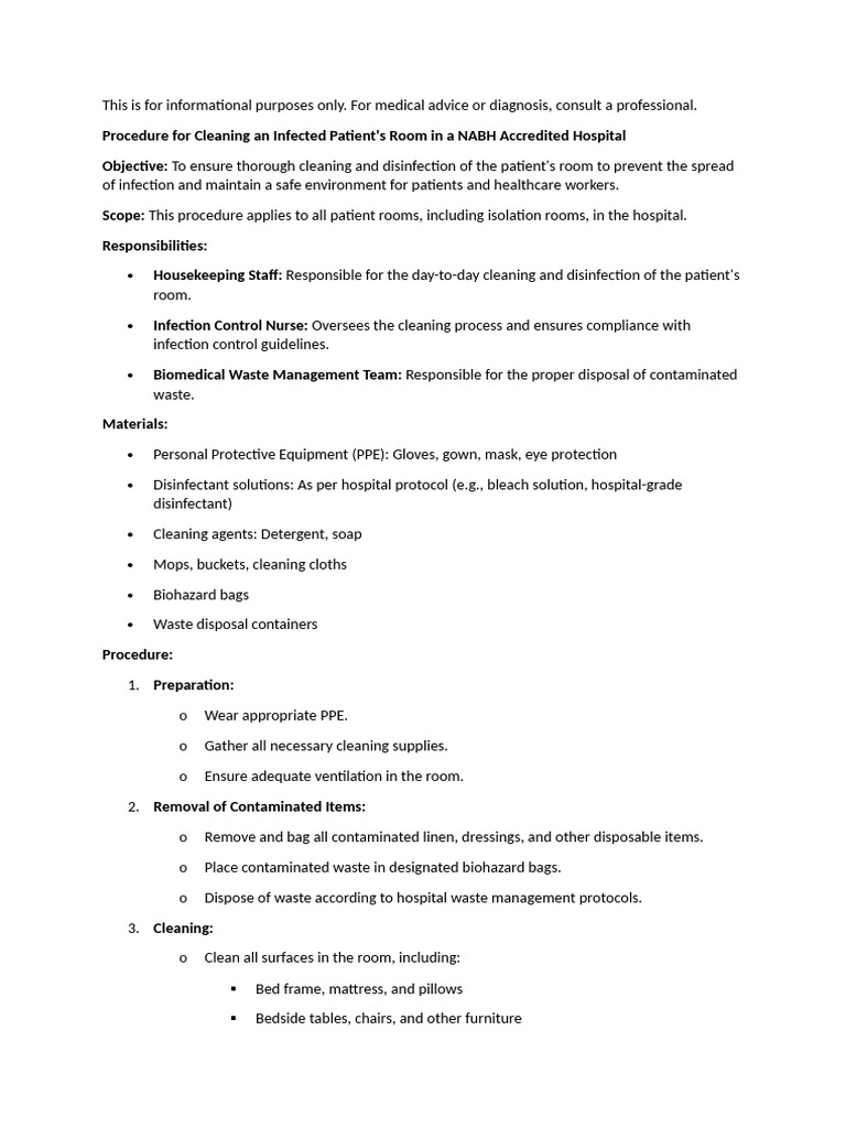 Infection Control Cleaning Procedure | PDF | Hygiene | Medicine