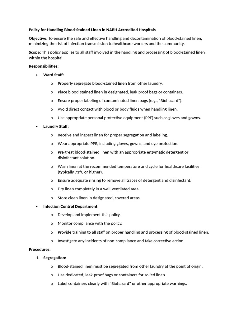 Blood-Stained Linen Handling Policy | PDF | Public Health