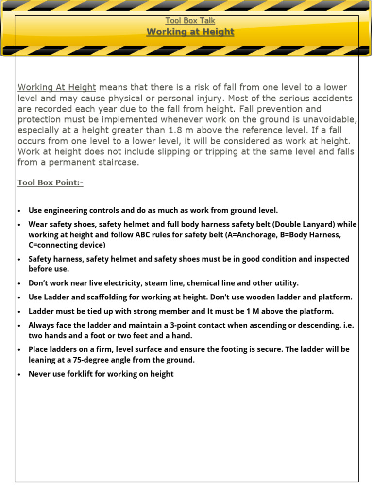 Toolbox Talk Working at Height 2024 | PDF