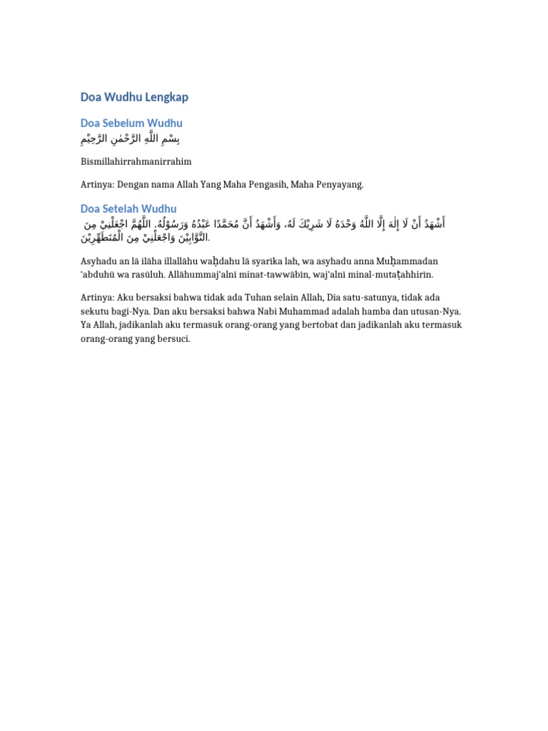 Doa Wudhu Lengkap dan Artinya | PDF