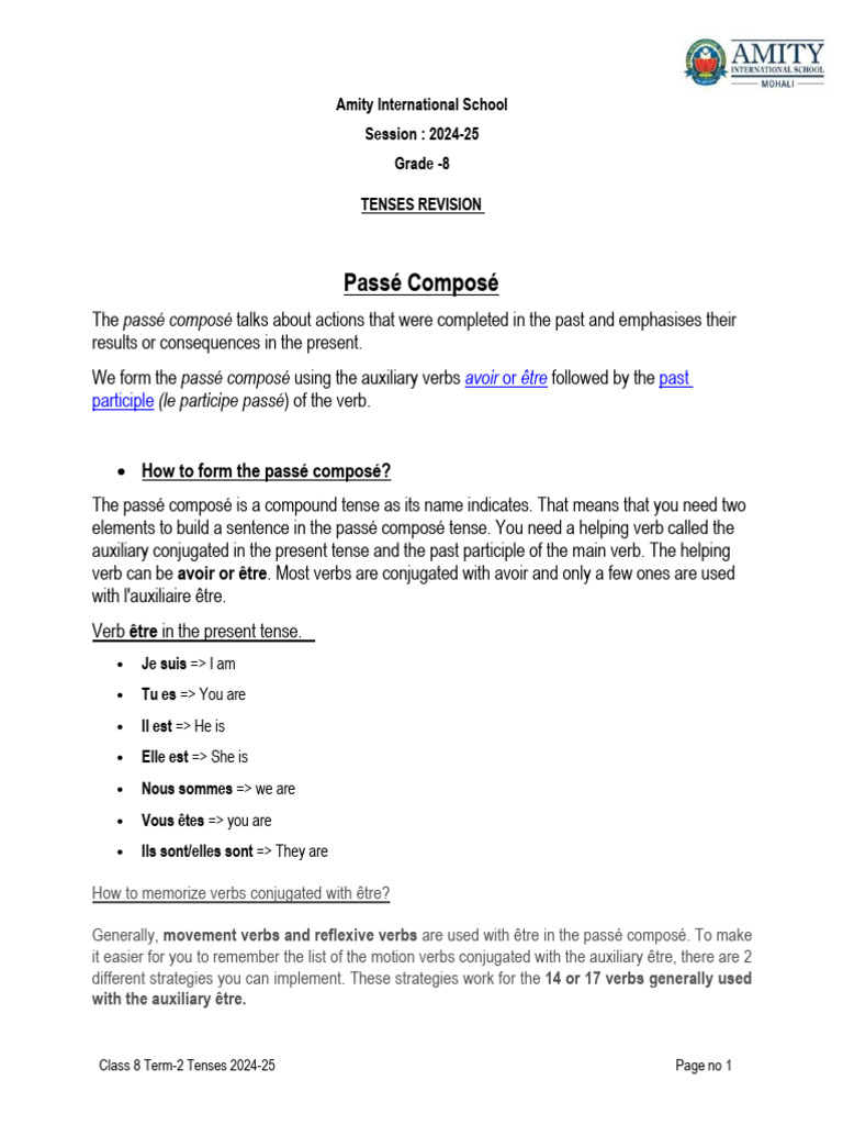Class 8 French Tenses Guide 2024 | PDF | Linguistics | Grammar