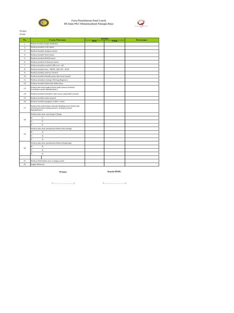 Form Pemeliharaan Panel Listrik | PDF