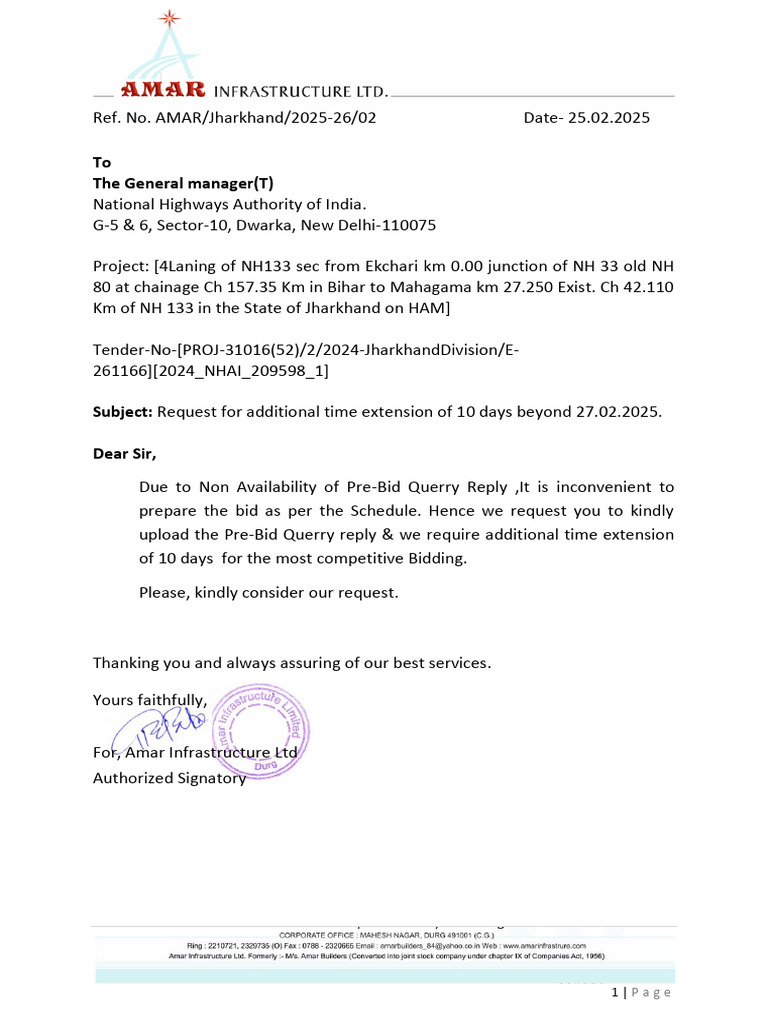Request for 10-Day Bid Extension | PDF