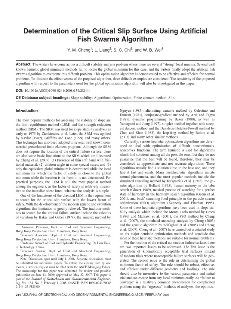 Determination of The Critical Slip Surafce Using Artificial Fish Swarm Algorithm | PDF ...