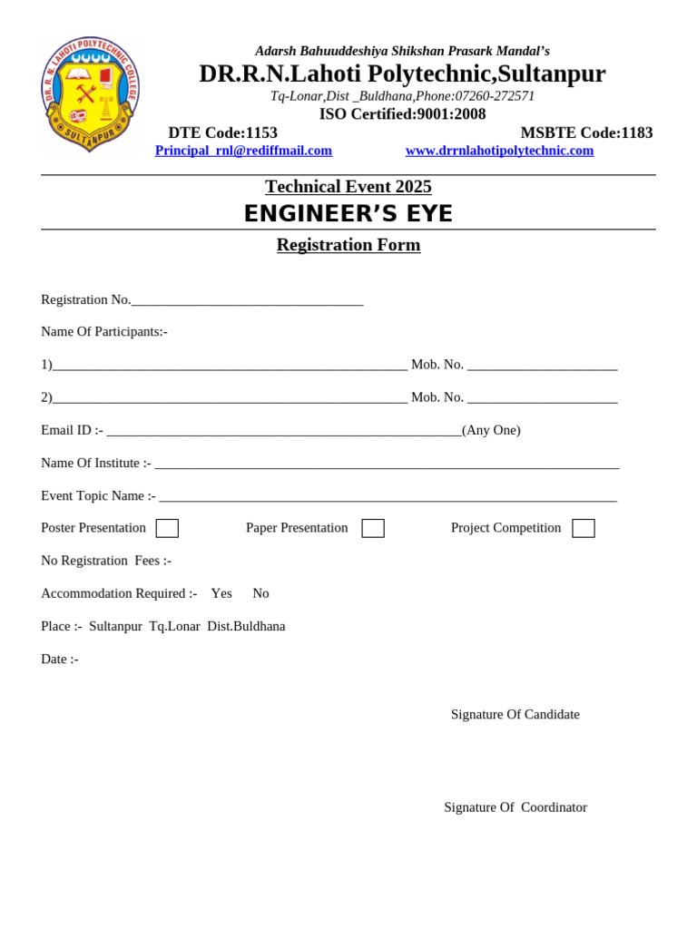 Engineer's Eye 2025 Registration Form | PDF