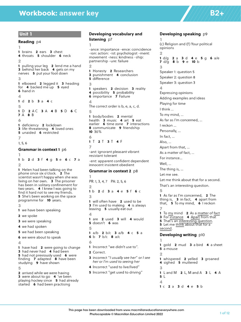 B2 Workbook Answer Key PDF | PDF | Language Arts & Discipline