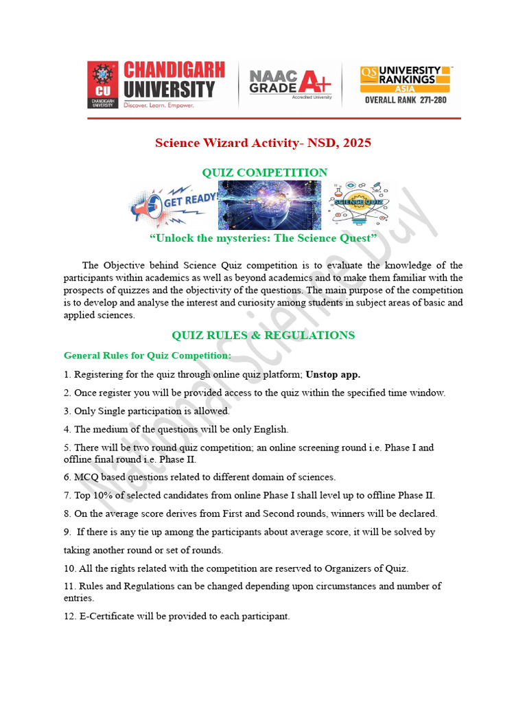 General Rules and Regulations, SCIENCE WIZARD-NSD 2025 | PDF