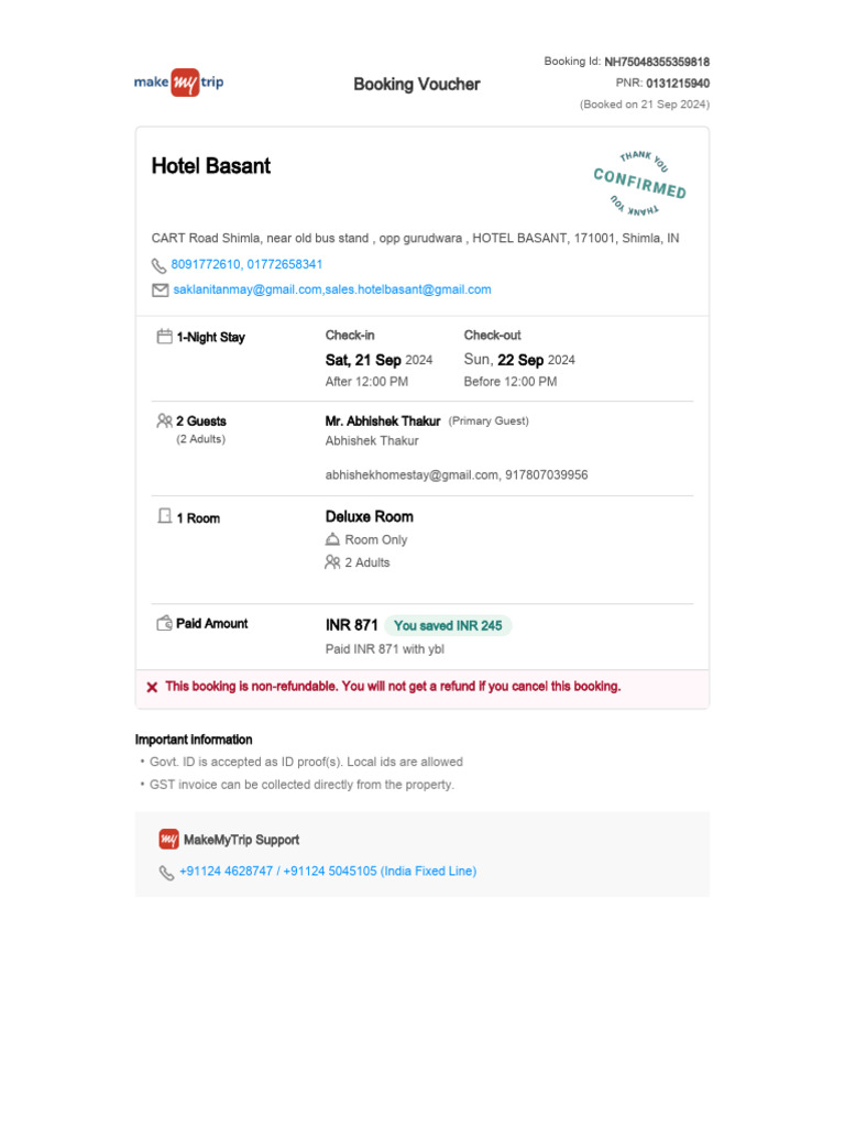 Booking Confirmation Voucher | PDF