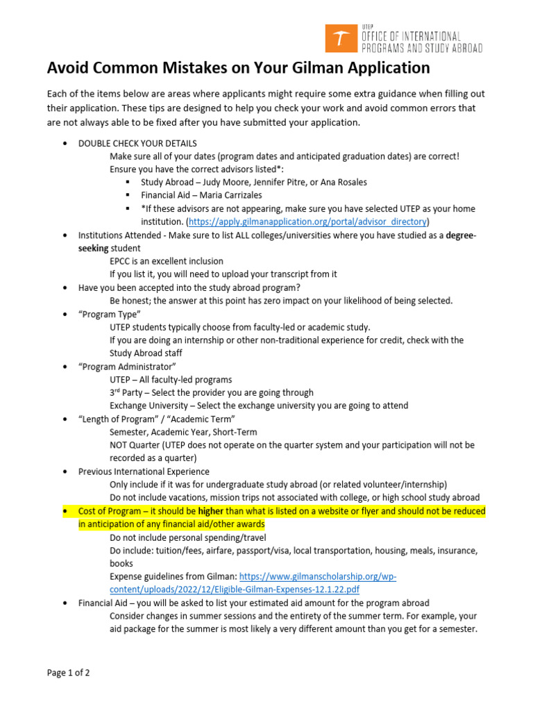 CommonMistakes GilmanApplication | PDF | Student Financial Aid In The ...