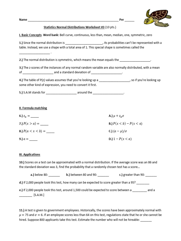 Normal Distributions Worksheet #3 | PDF | Normal Distribution ...