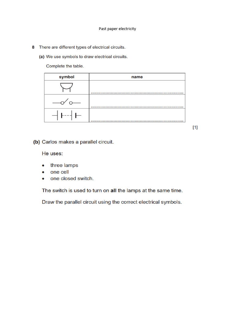 Past Paper Electricity | PDF