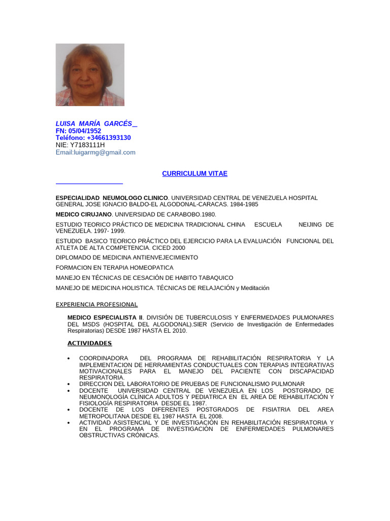 Curriculum Luisa | PDF | Neumología | Medicina