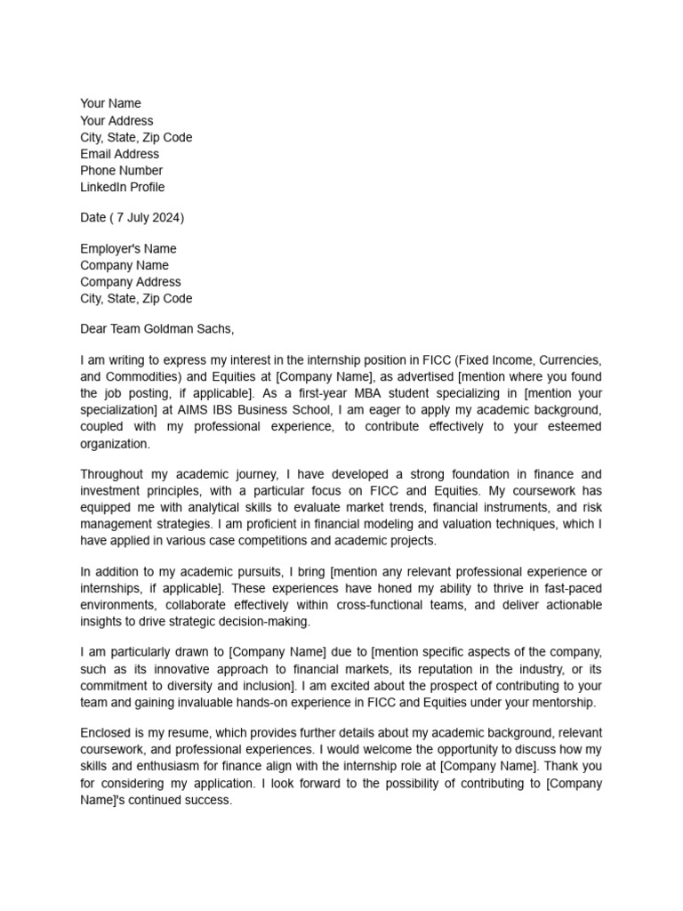 Cover Letter Format - AIMS IBS | PDF