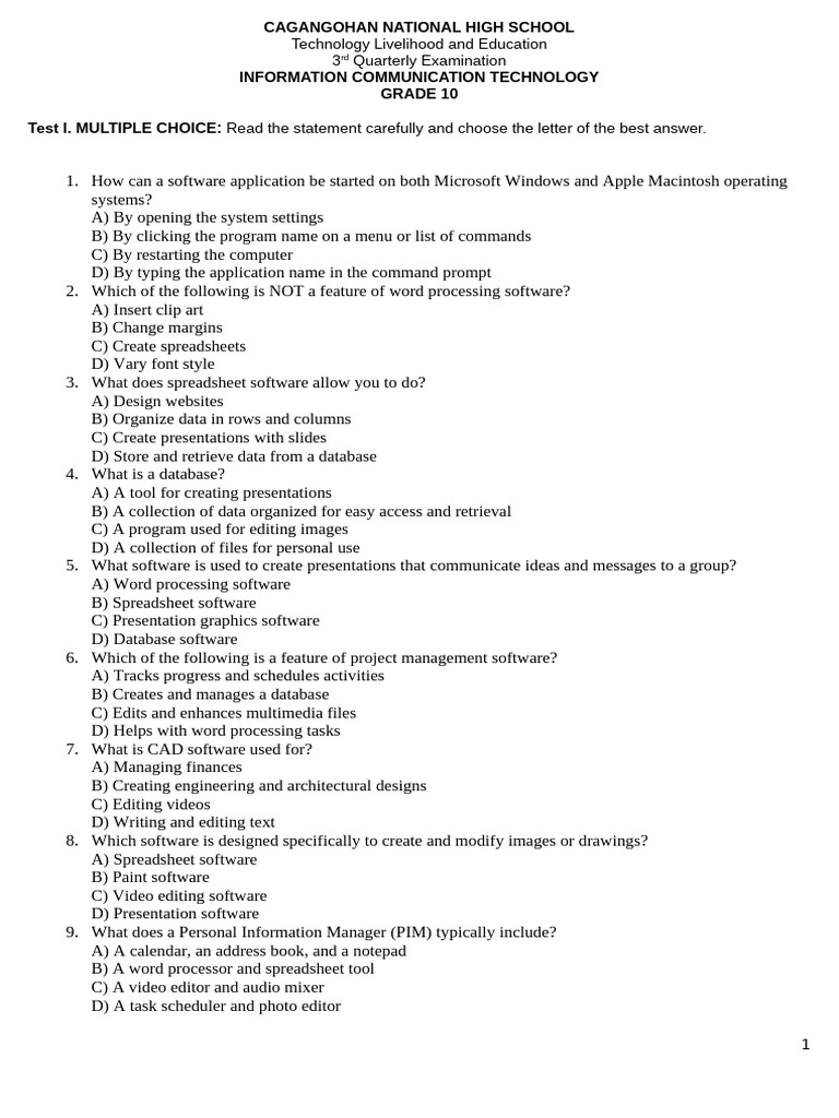 ICT 10 3rd Quarter Exam | PDF | Operating System | Graphical User ...