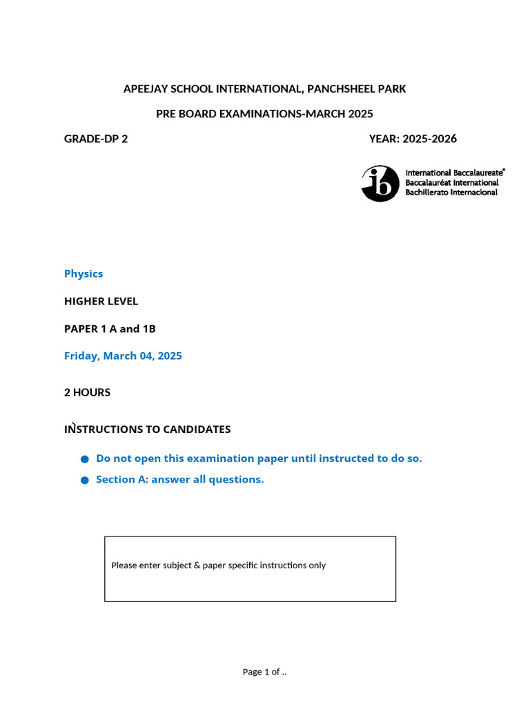 Pre Board Exams-Cover Page Template-DP 2 (1) | PDF