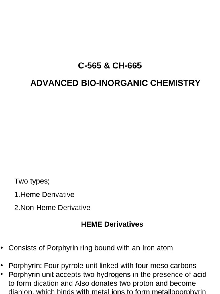 Advanced Bio-Inorganic Chemistry | PDF | Hemoglobin | Catalase