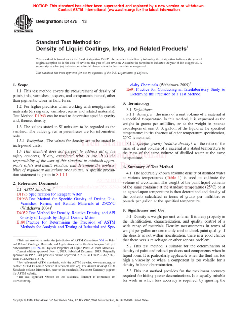 Astm D1475 13 | PDF | Density | Quantity