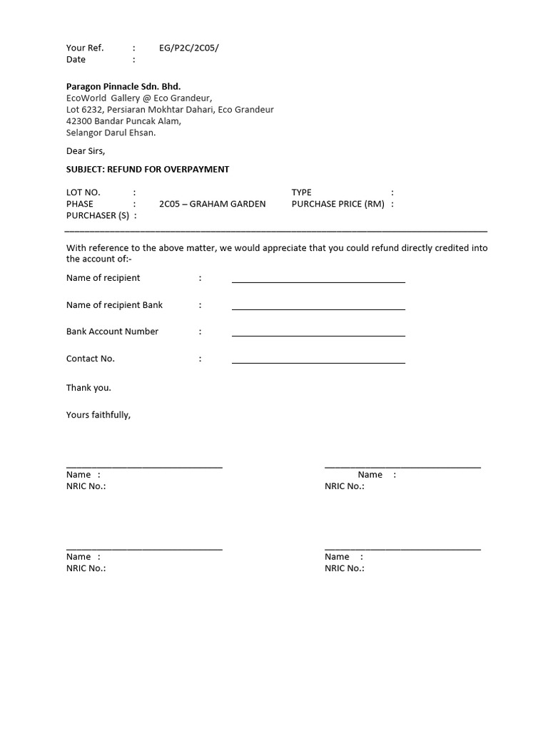 Refund Request for Overpayment | PDF