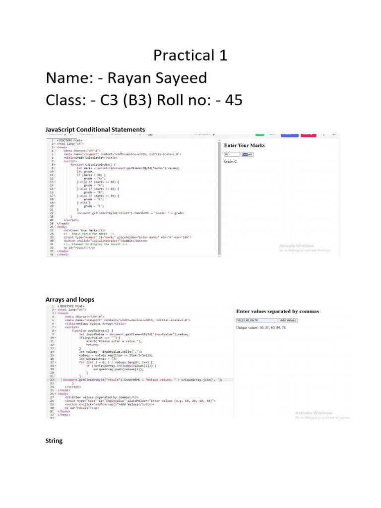 JavaScript Basics: Conditions & Arrays | PDF