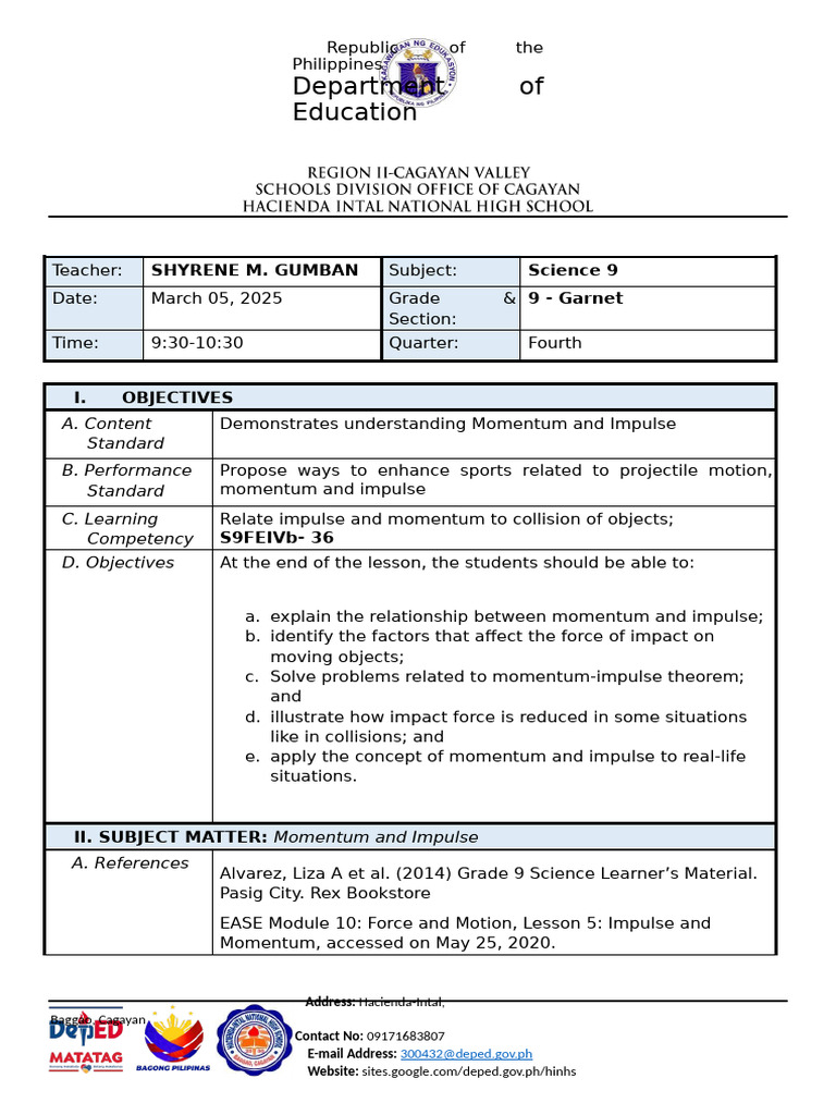 Momentum-Impulse Theorem COT Final | PDF | Momentum | Learning