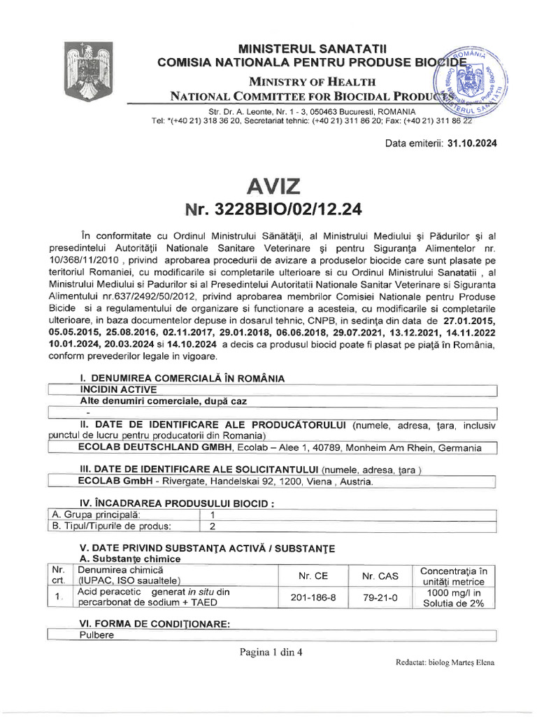 INCIDIN ACTIVE Aviz 3228 Oct 2024 | PDF