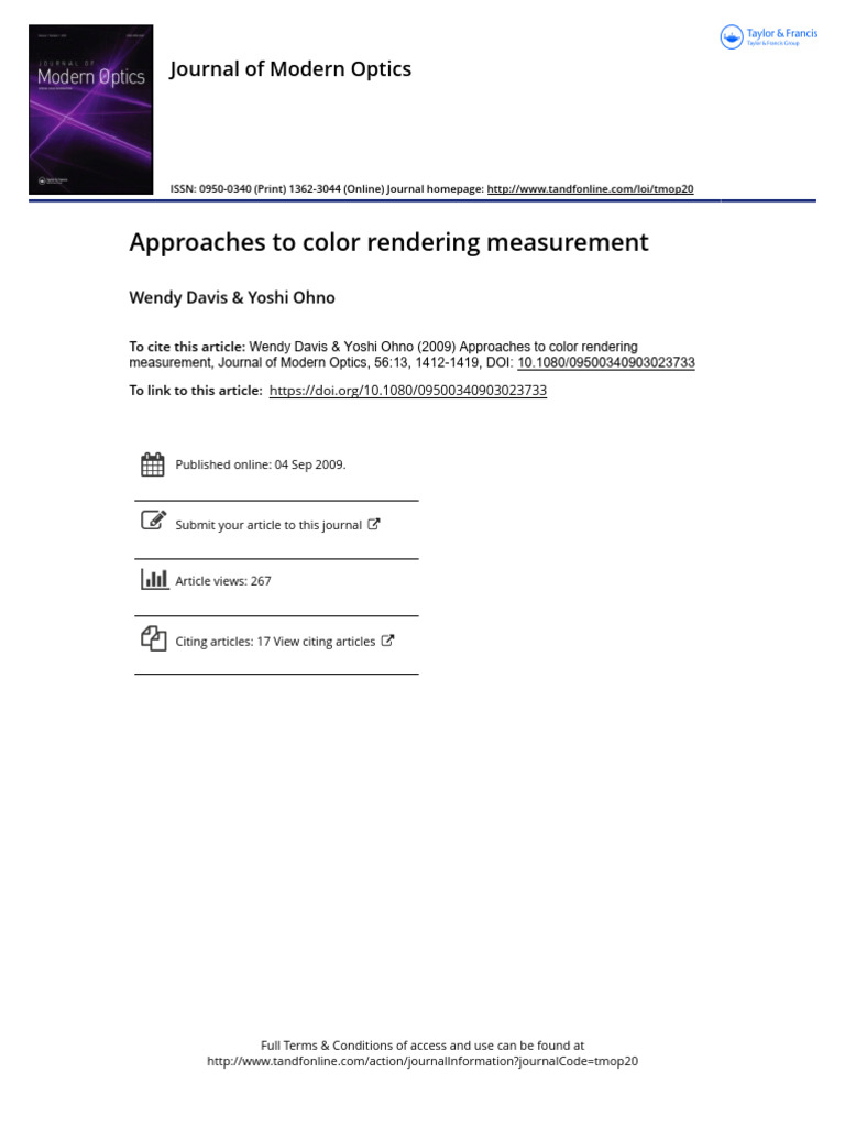 Approaches To Color Rendering Measurement | PDF | Color | Visual System