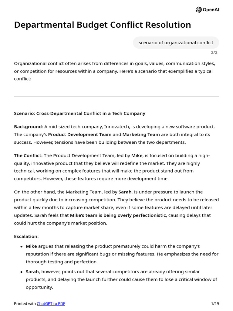 Departmental Budget Conflict Resolution | PDF | Employee Retention | Conflict Resolution