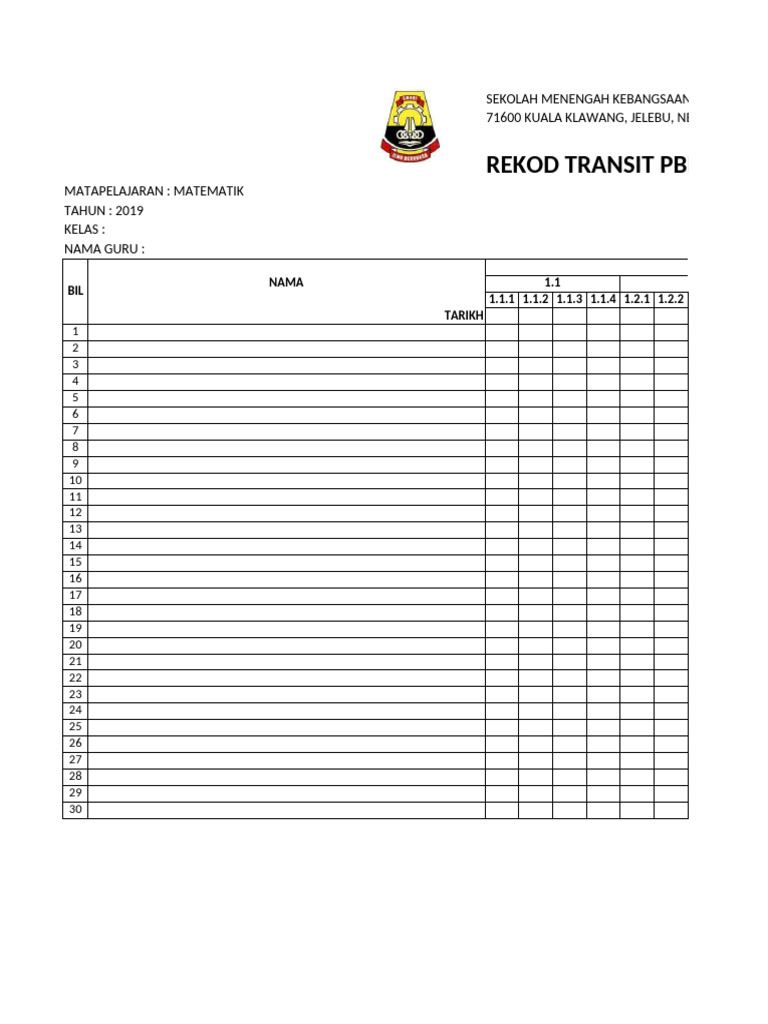Rekod Transit Pbd Matematik Ting 1 -3 Kssm | PDF