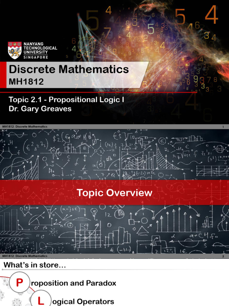 [MH1812] - Topic 2.1 Propositional Logic I (Lesson Handout) | PDF | Logic | Contradiction