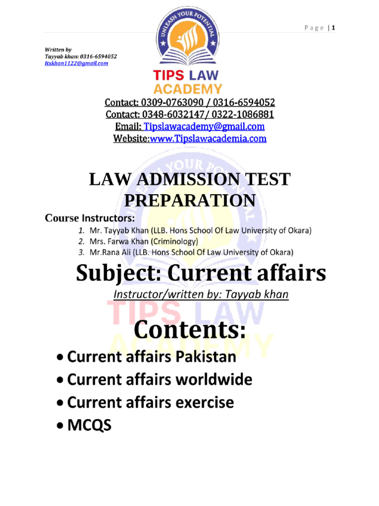 Tips Law Academy Current Affairs Notes Lat | PDF
