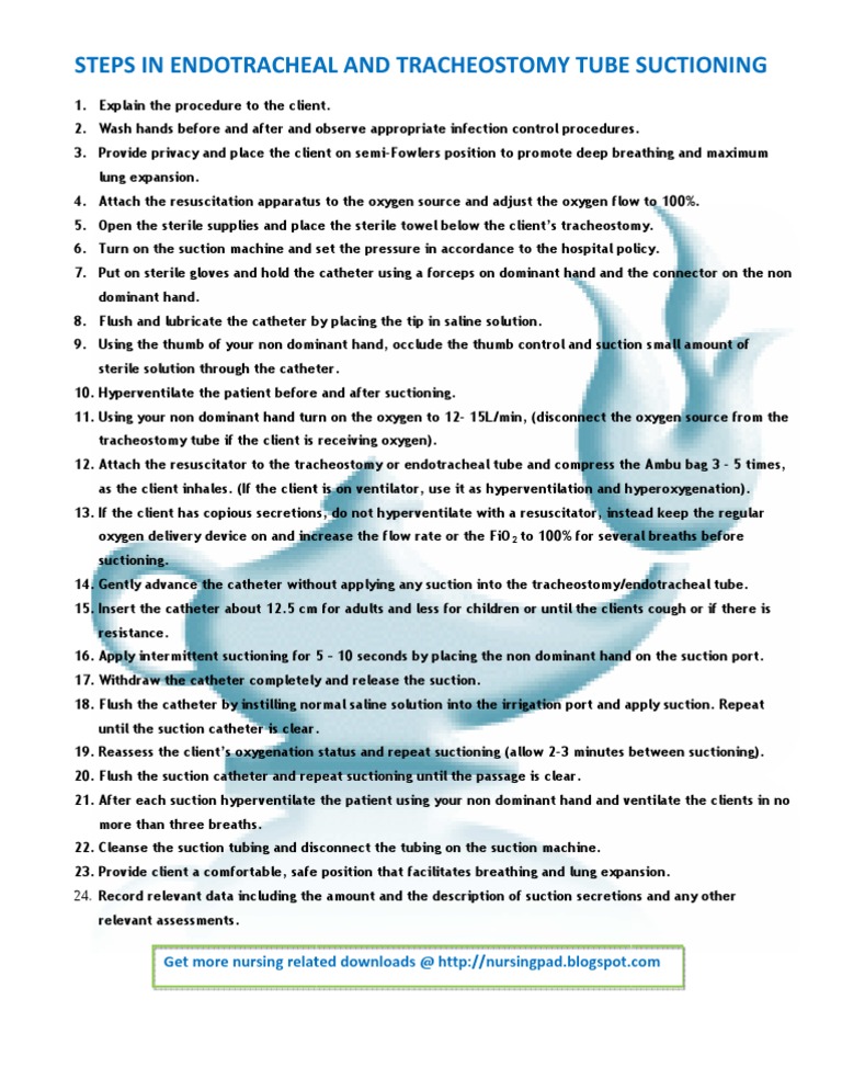 Endotracheal and Tracheostomy Suctioning Steps | PDF | Clinical ...