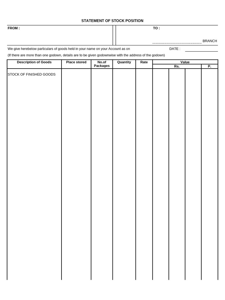 27 Stock Statement Format Submitted in Bank | PDF