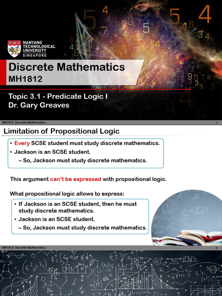 (MH1812) - Topic 3.1 Predicate Logic I (Lesson Handout) | PDF | First Order Logic | Logic