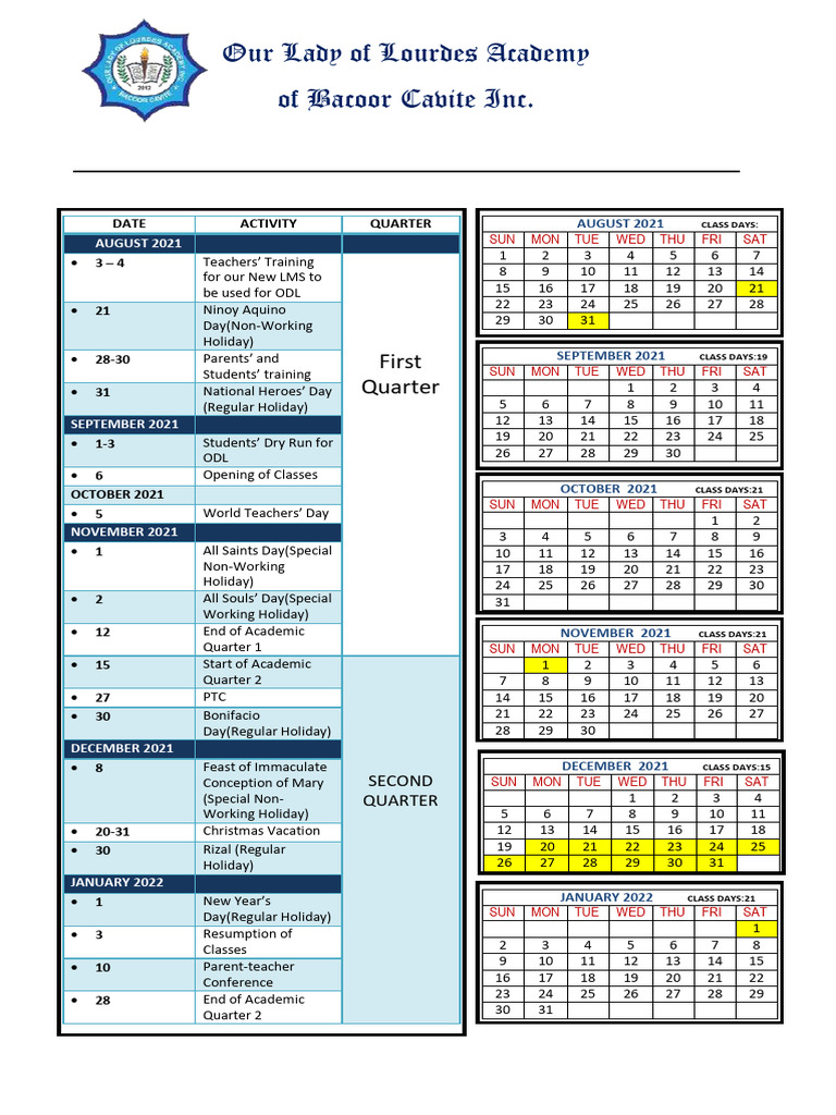 SCHOOL CALENDAR 2021-22 | PDF | Observances | Holidays