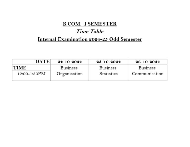 Time Table: Internal Examination 2024-25 Odd Semester | PDF