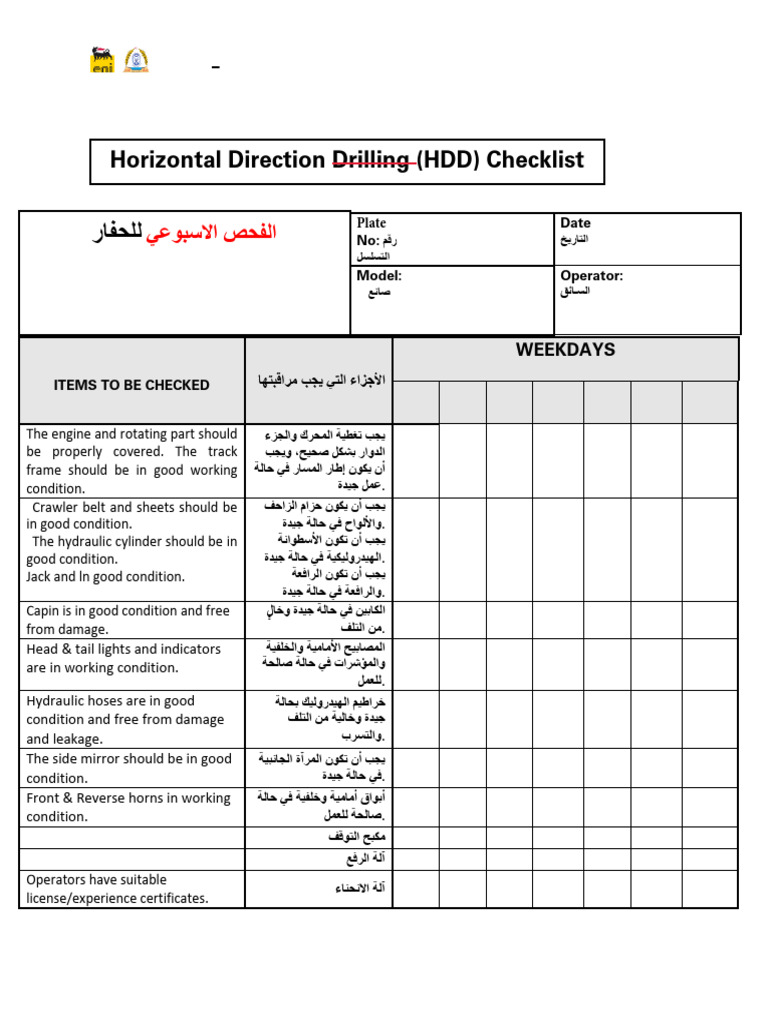 HDD MACHINE CHECKLIST. | PDF